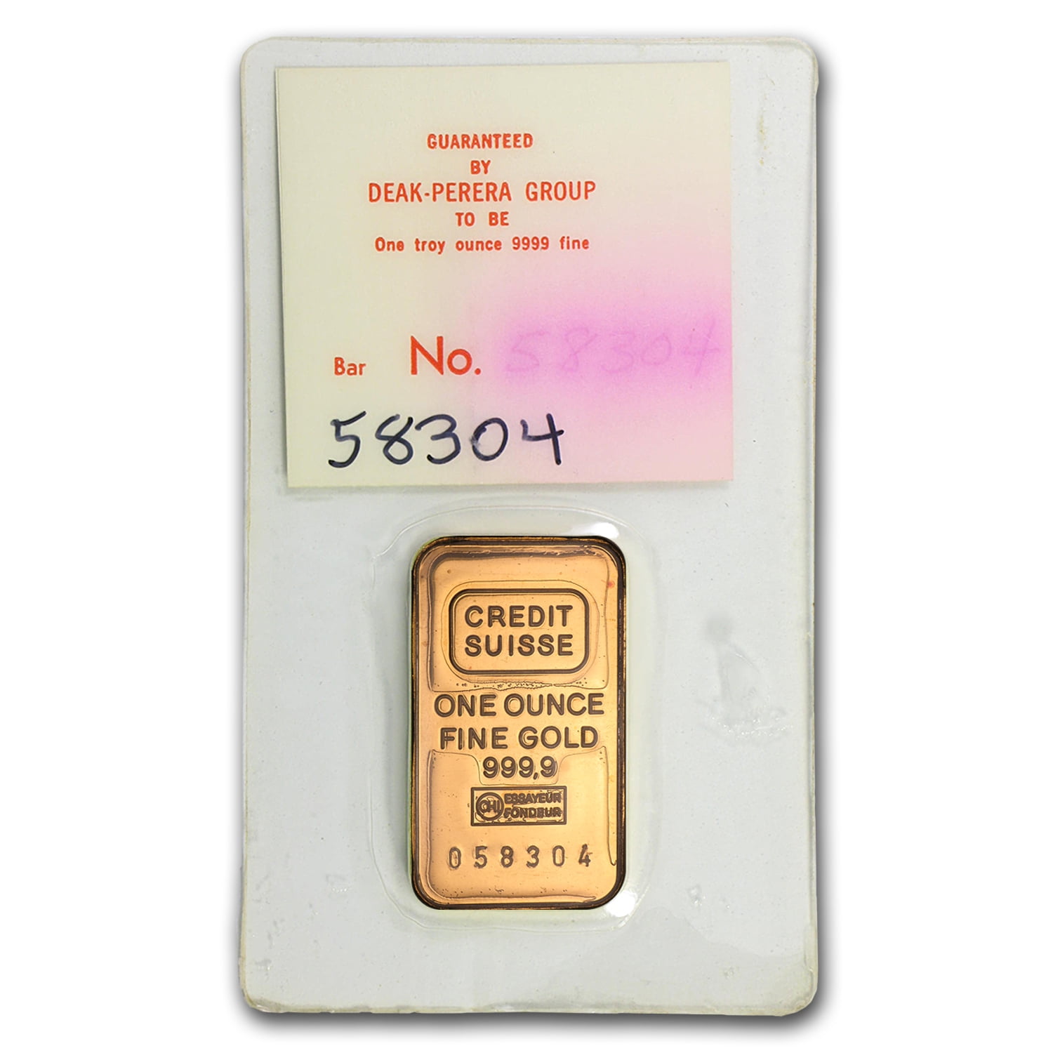 1oz .9999 Fine Gold Bar - Credit Suisse (Deak-Perera, Bullion, In Assay ...