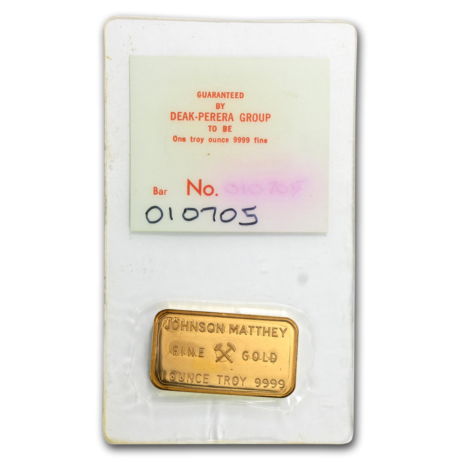1 oz Gold Bar - Johnson Matthey-London (Deak-Perera, In Assay ...