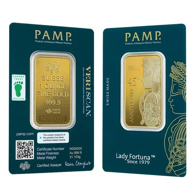 1 oz .9999 Fine Gold Bar by PAMP Suisse Lady Fortuna 45th Anniversary Edition (New in Assay ...