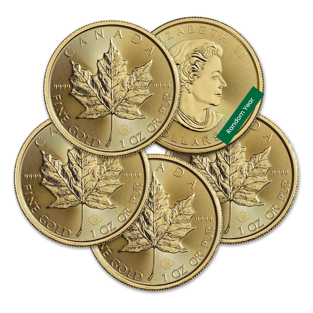 5x 1 oz Gold Maple Leaf Bullion Coins BU - Random Year - Walmart.com