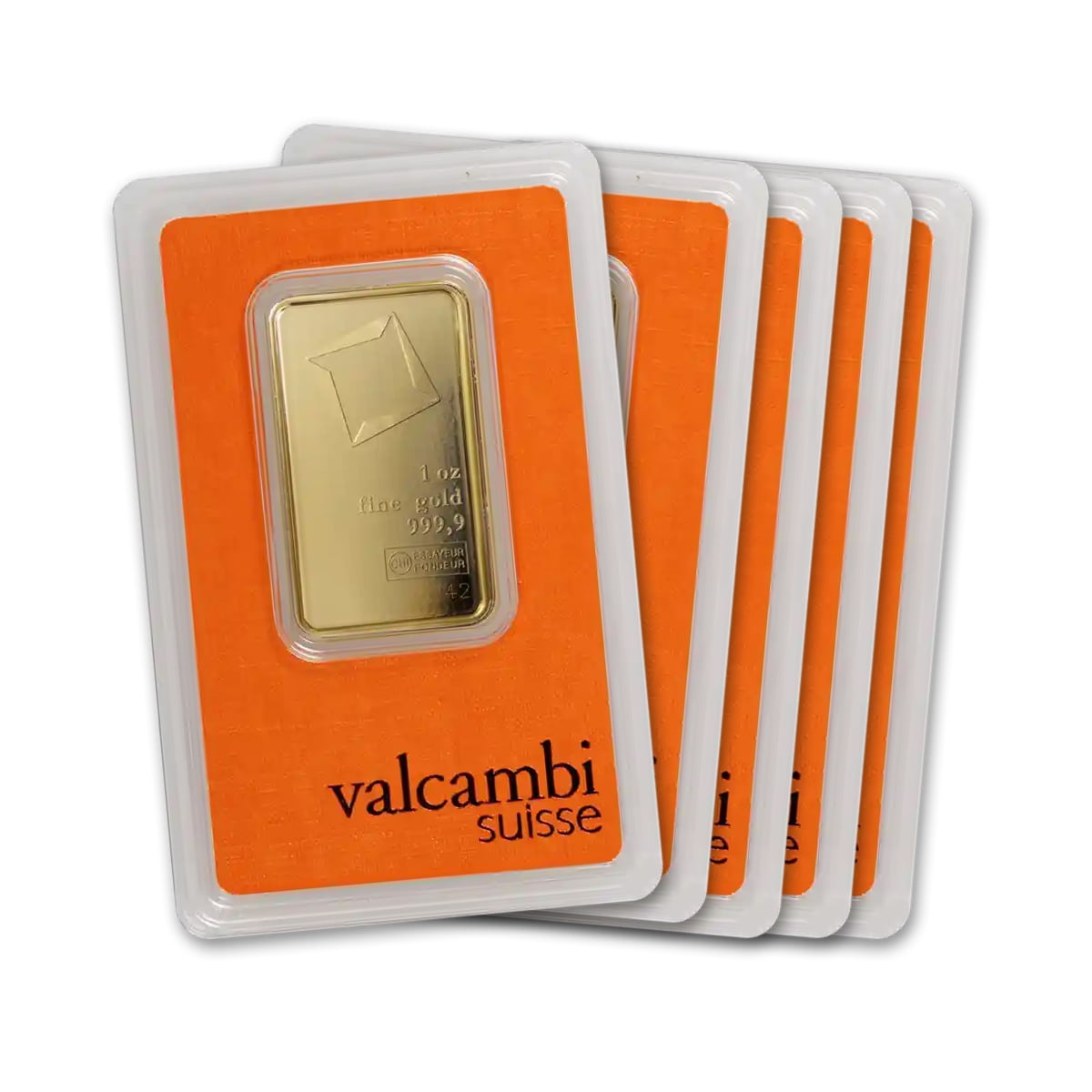 Valcambi Suisse 1 Troy Ounce Gold Bars, 5-Piece Set with Assay Card ...