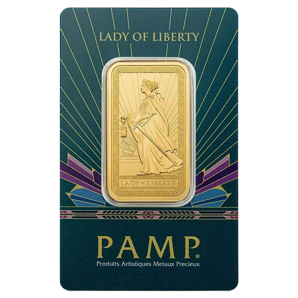 1 oz PAMP Suisse Lady of Liberty Gold Bar .9999 Fine (in Assay ...