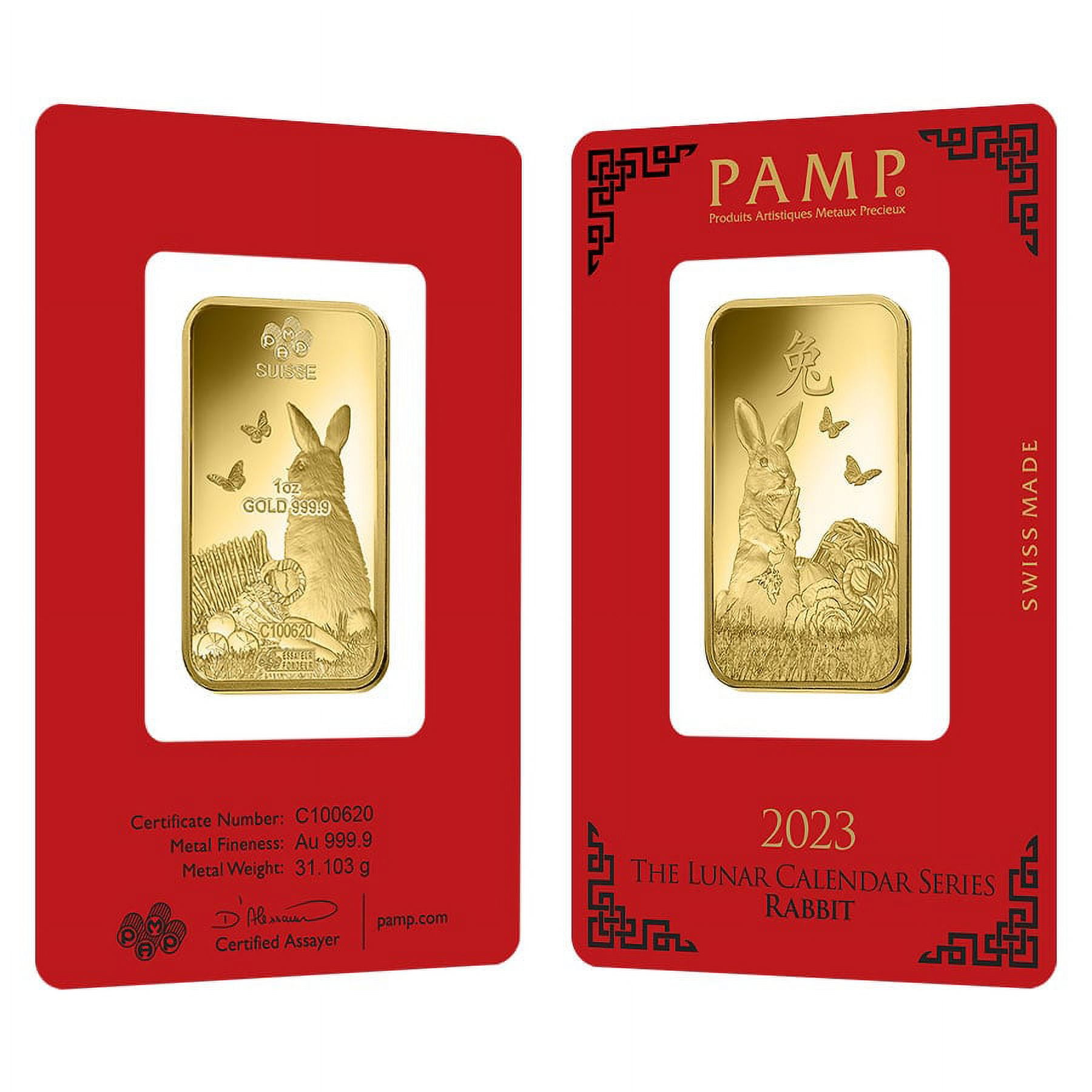 1 oz PAMP Suisse Year of the Rabbit Gold Bar (In Assay) - Walmart.com