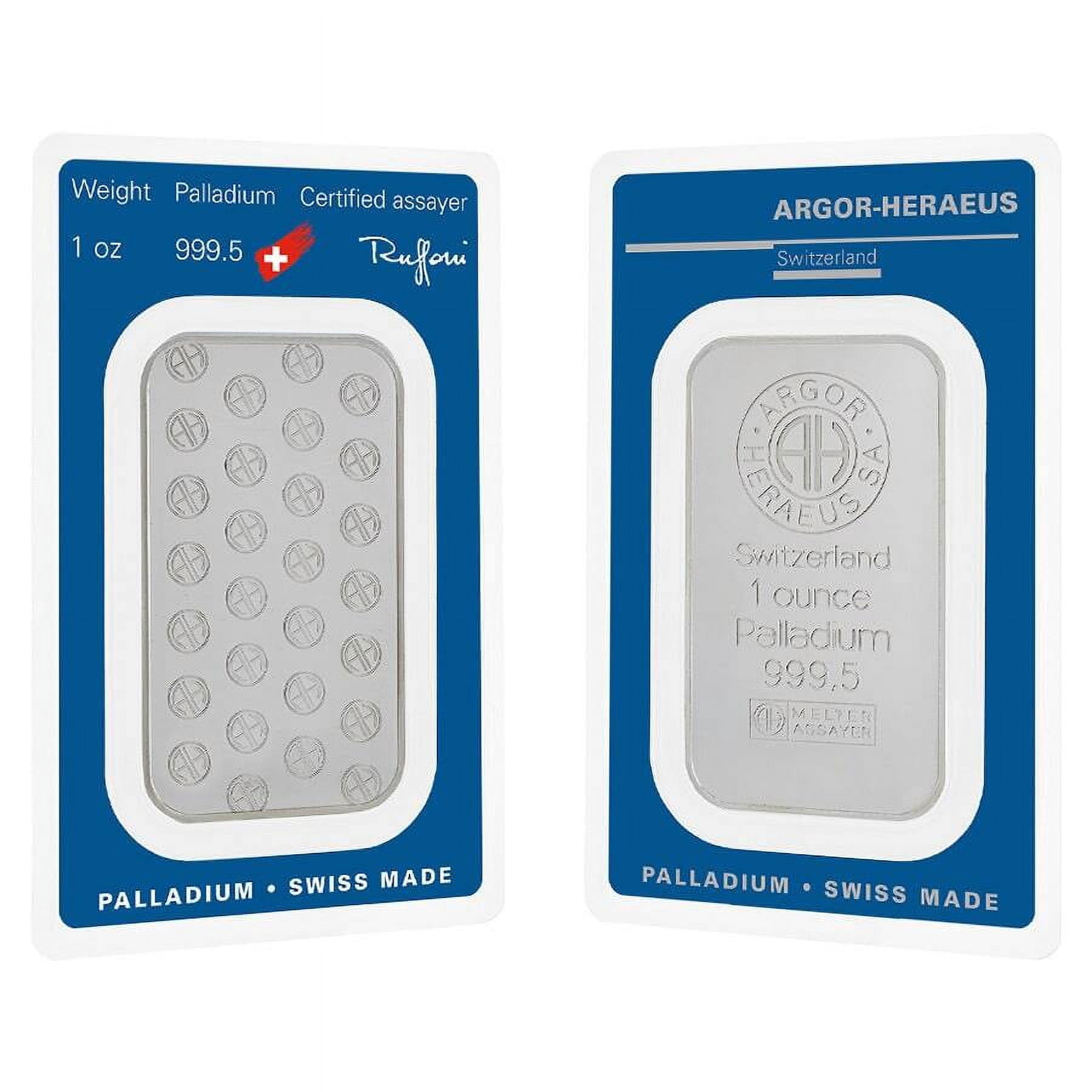 1 oz Palladium Bar - Argor-Heraeus .9995 Fine (In Assay), Swiss Quality ...