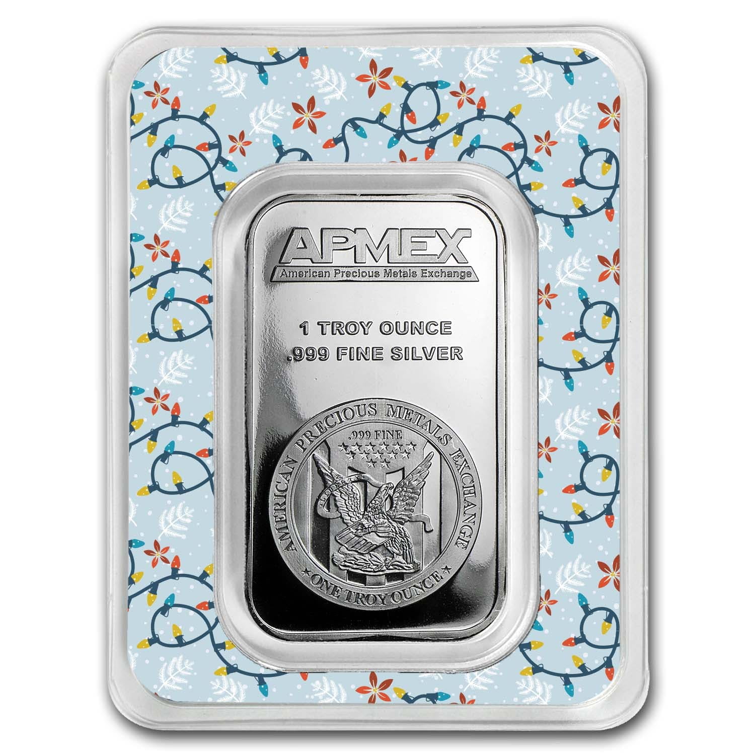 1 oz Silver Bar - APMEX (w/Festive Holiday Lights Card, In TEP ...