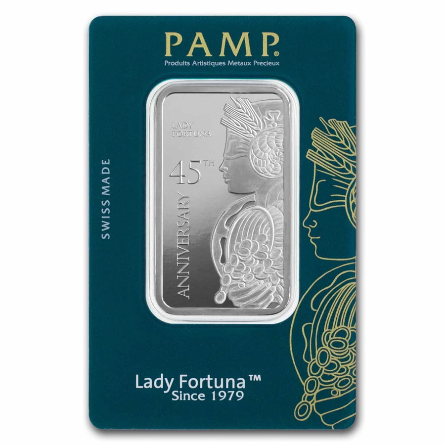 PAMP 1 Ounce Pure Silver Bar - 45th Anniversary Lady Fortuna (Limited ...