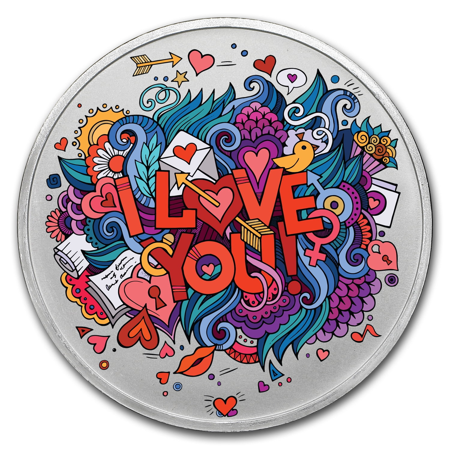 1 oz Silver Colorized Round - APMEX (I Love You, Pop-Art Design ...