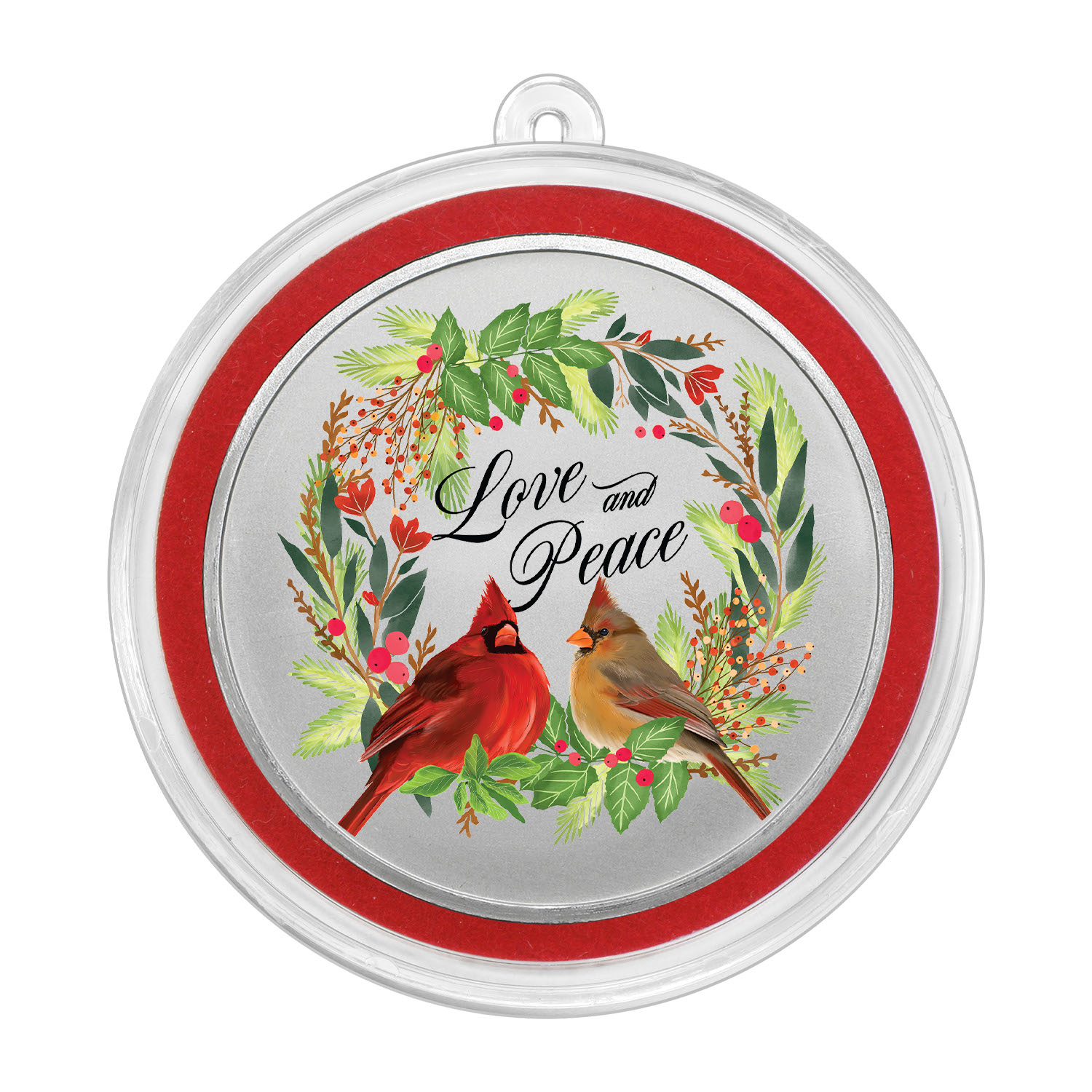 1 oz Silver Colorized Round - Cardinals Wreath "Love and Peace ...