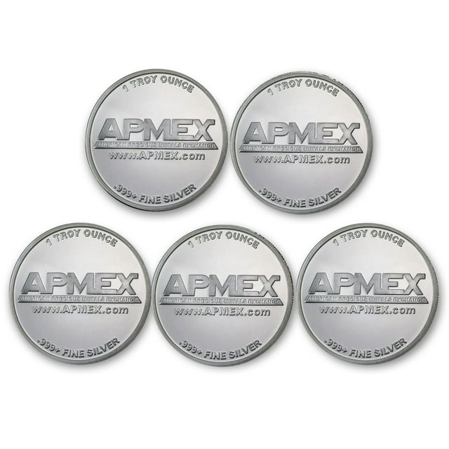 APMEX 1 oz Silver Bullion Rounds - Lot of 5, .999 Fine Silver, American ...