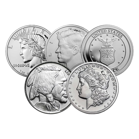 1 oz Silver Round - Random Design - Lot of 5 - Walmart.com