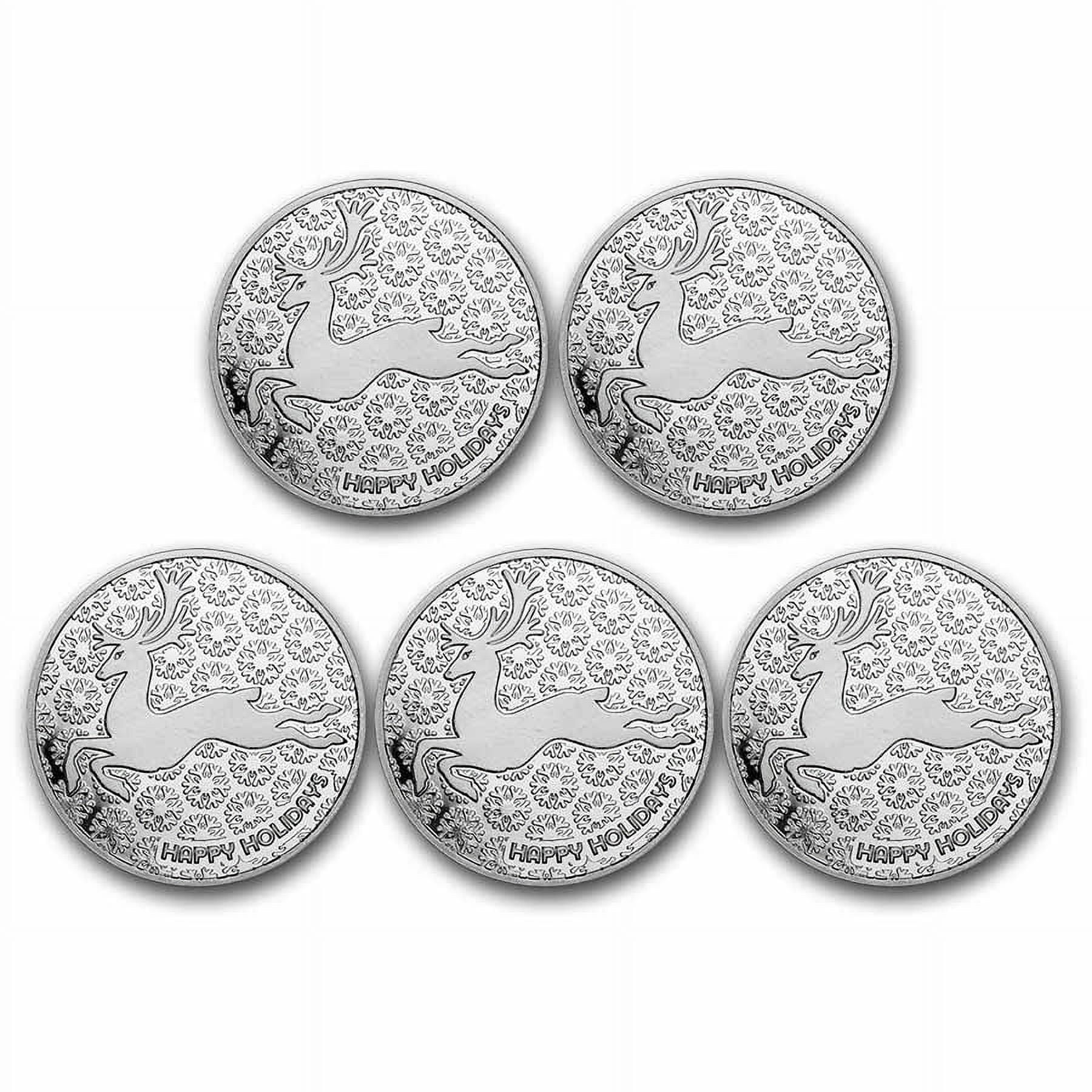 5-Pack 1 oz .999 Fine Silver Reindeer Rounds - Perfect Christmas Gift ...