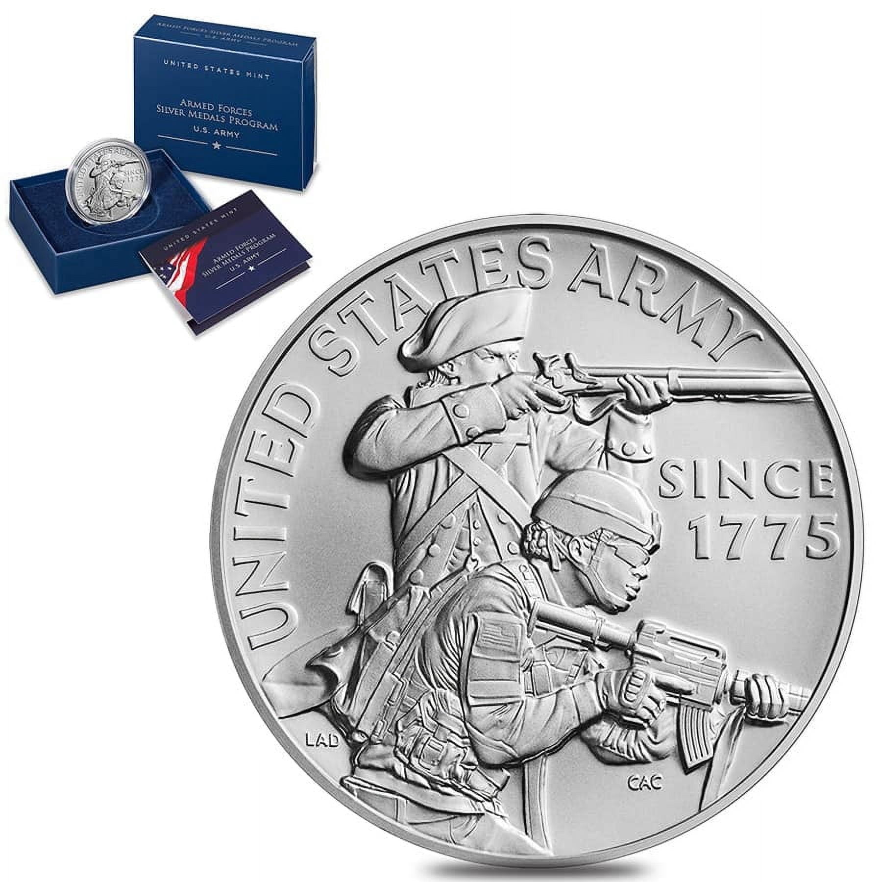 1 oz U.S. Army Silver Medal (w/Box & COA) - Walmart.com