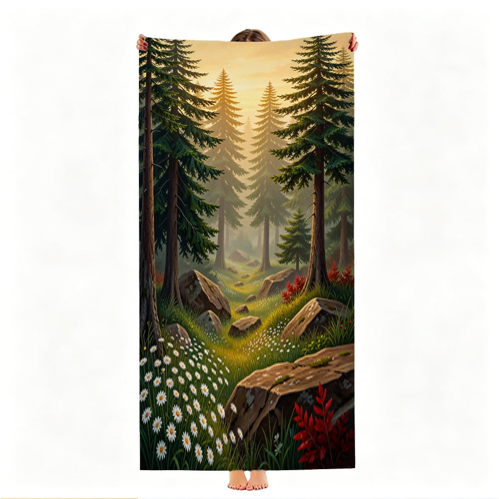 1 pack, 30X59 inch microfiber beach towel, forest pine flower daisy ...