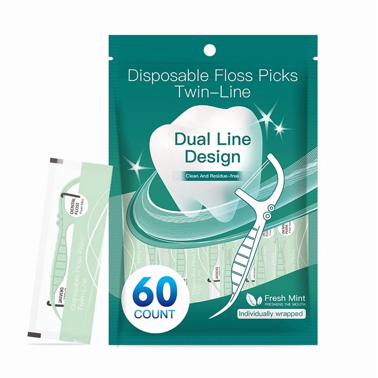 1 pack of 60pc double line dental floss, independent packaging, mint ...
