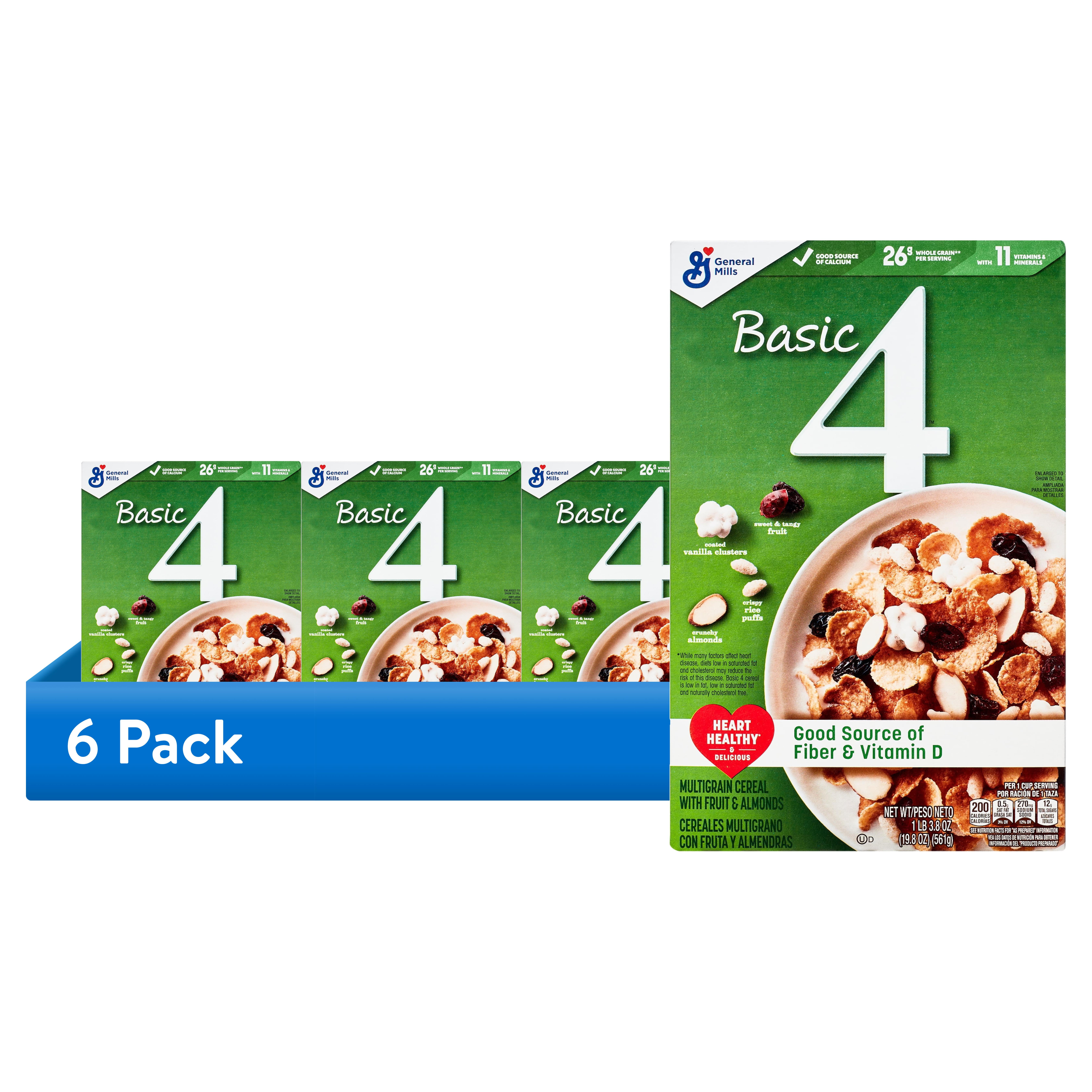 (6 pack) Basic 4 Heart Healthy Cereal, Fruit and Nut Fiber Cereal with ...