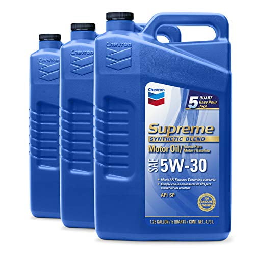 Chevron Supreme Synthetic Blend Motor Oil 5W-30, 5 Quart Case (3 Pack ...