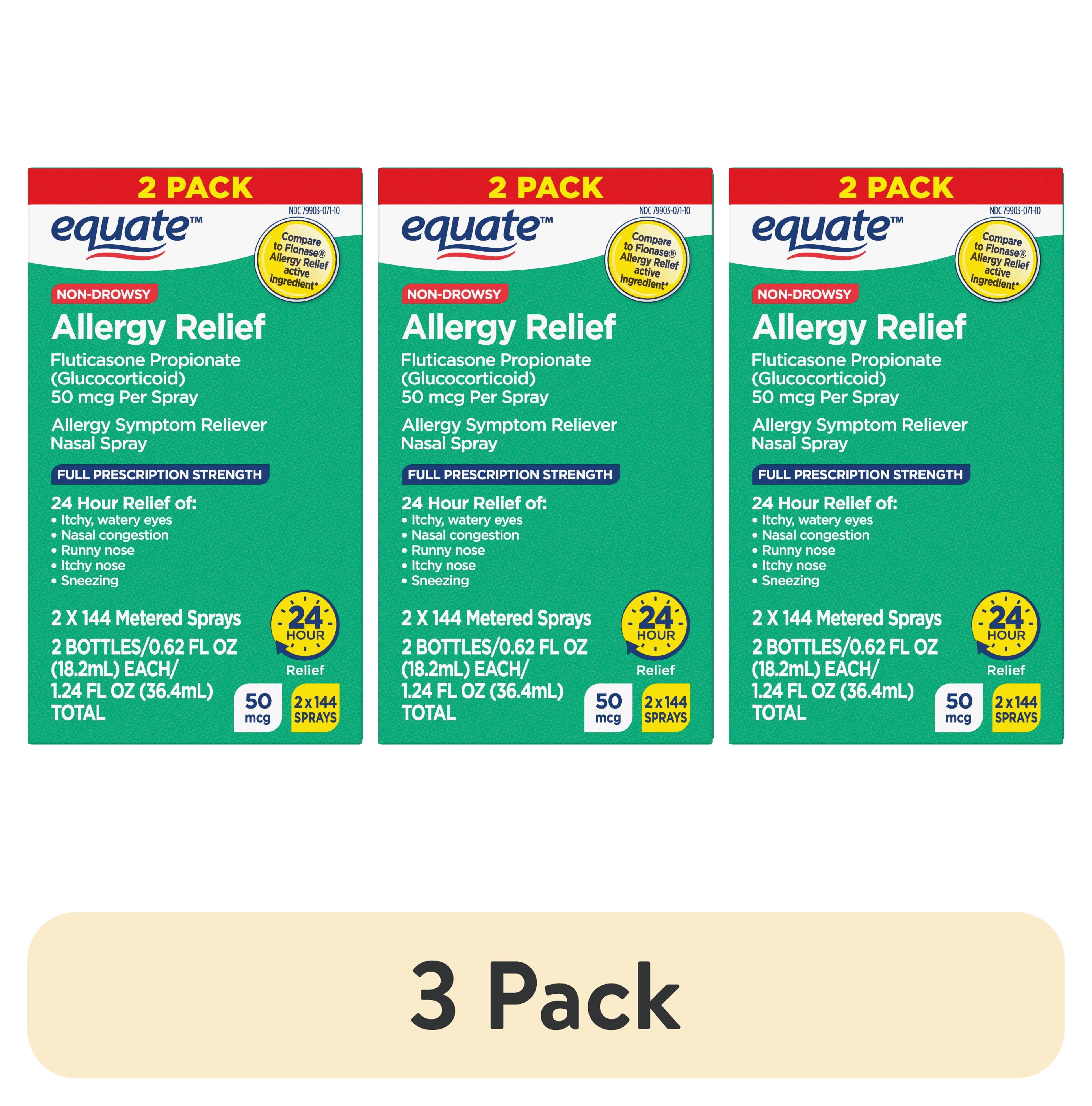 (3 pack) Equate Fluticasone Propionate Nasal Allergy Relief Spray, 50 ...