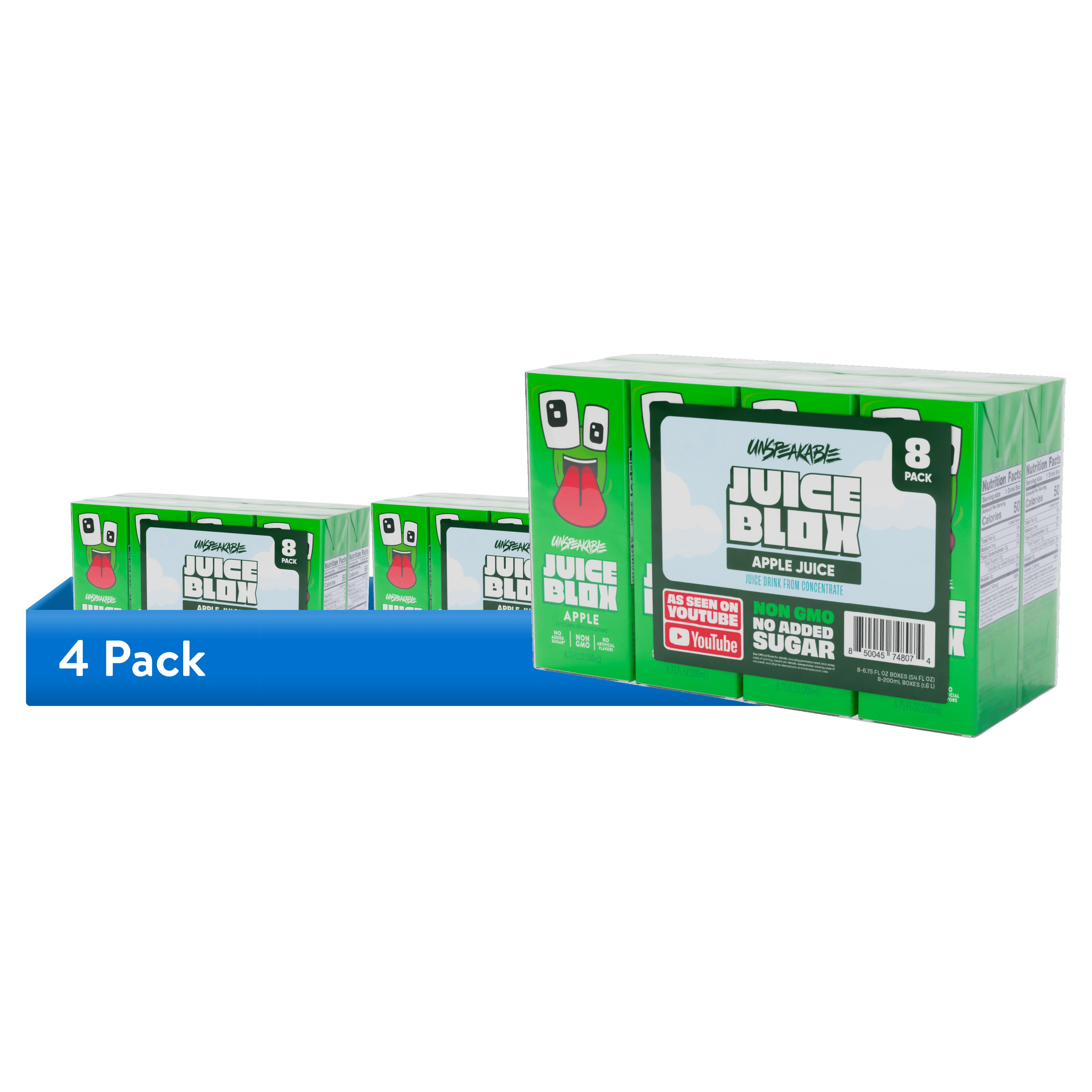 (4 pack) JuiceBlox Unspeakable Apple Juice, 6.75 fl oz, 8 Count Boxes ...