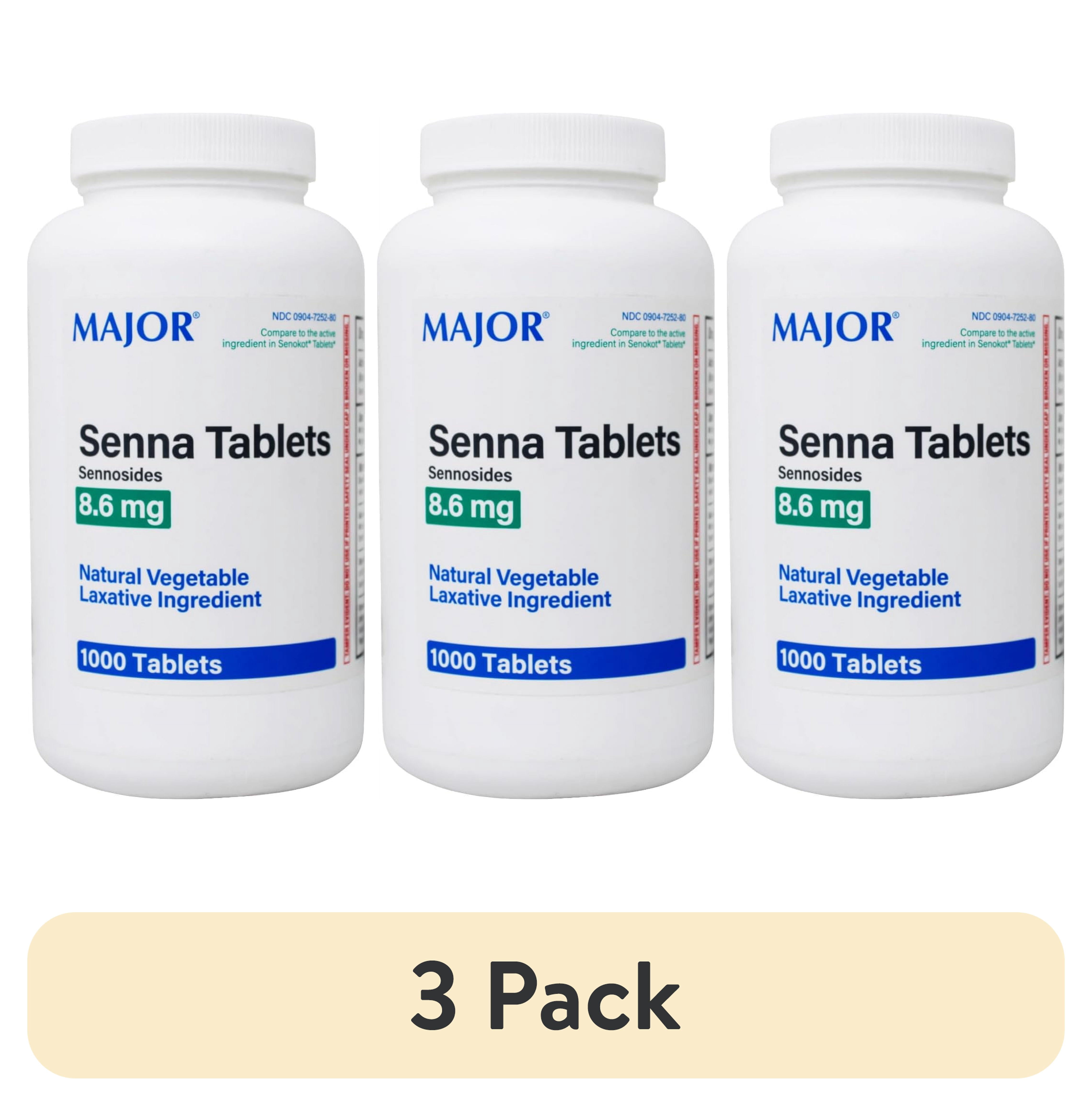 (3 pack) Major Senna Natural Vegetable Laxative Tablets, 8.6mg, 1000 ...