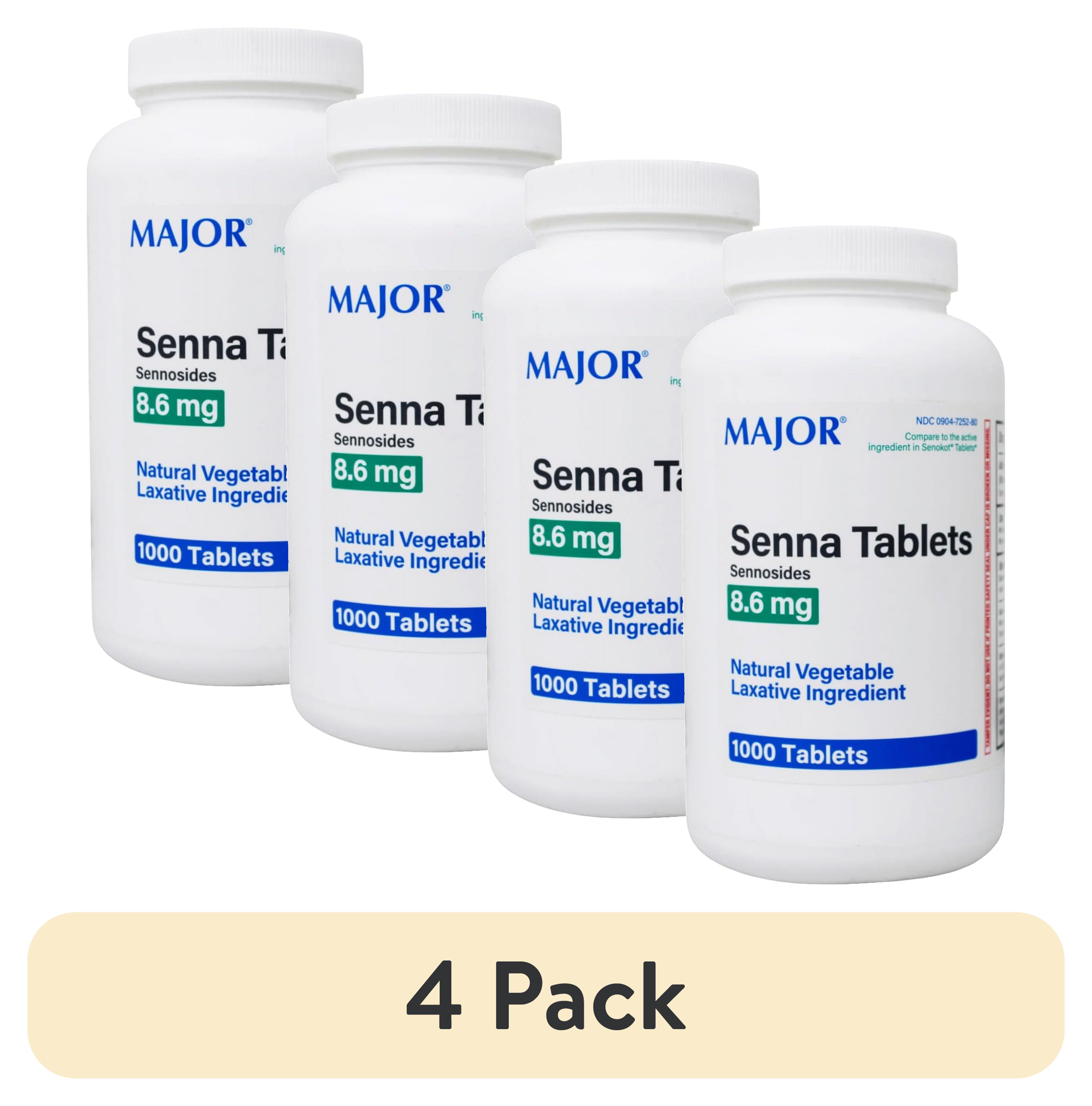 (4 pack) Major Senna Natural Vegetable Laxative Tablets, 8.6mg, 1000 ...
