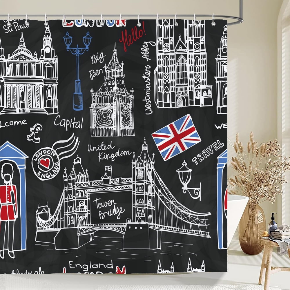 1 pack Simple British Style pattern polyester printing shower curtain ...