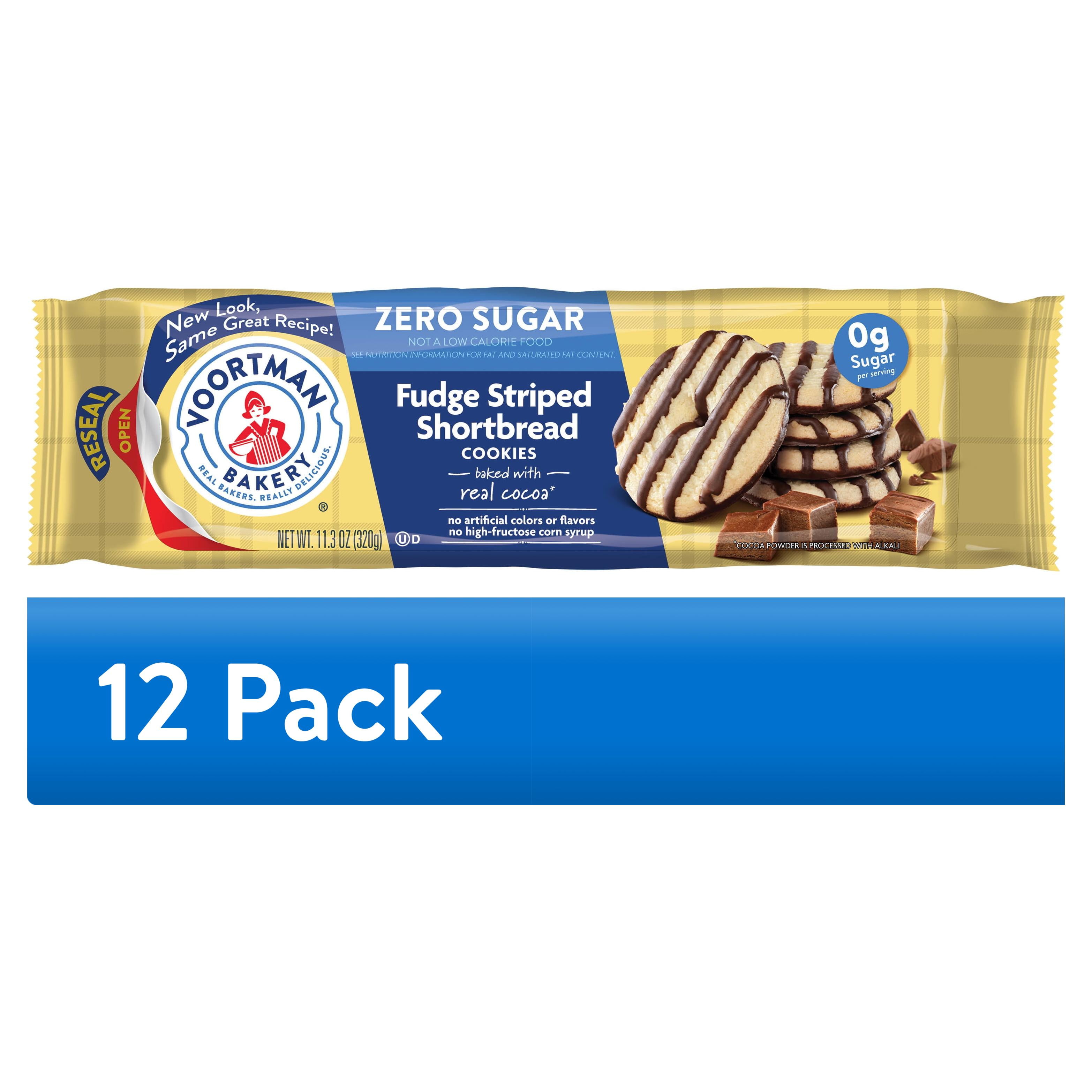 (12 pack) VOORTMAN Bakery Zero Sugar Fudge Striped Shortbread Cookies ...