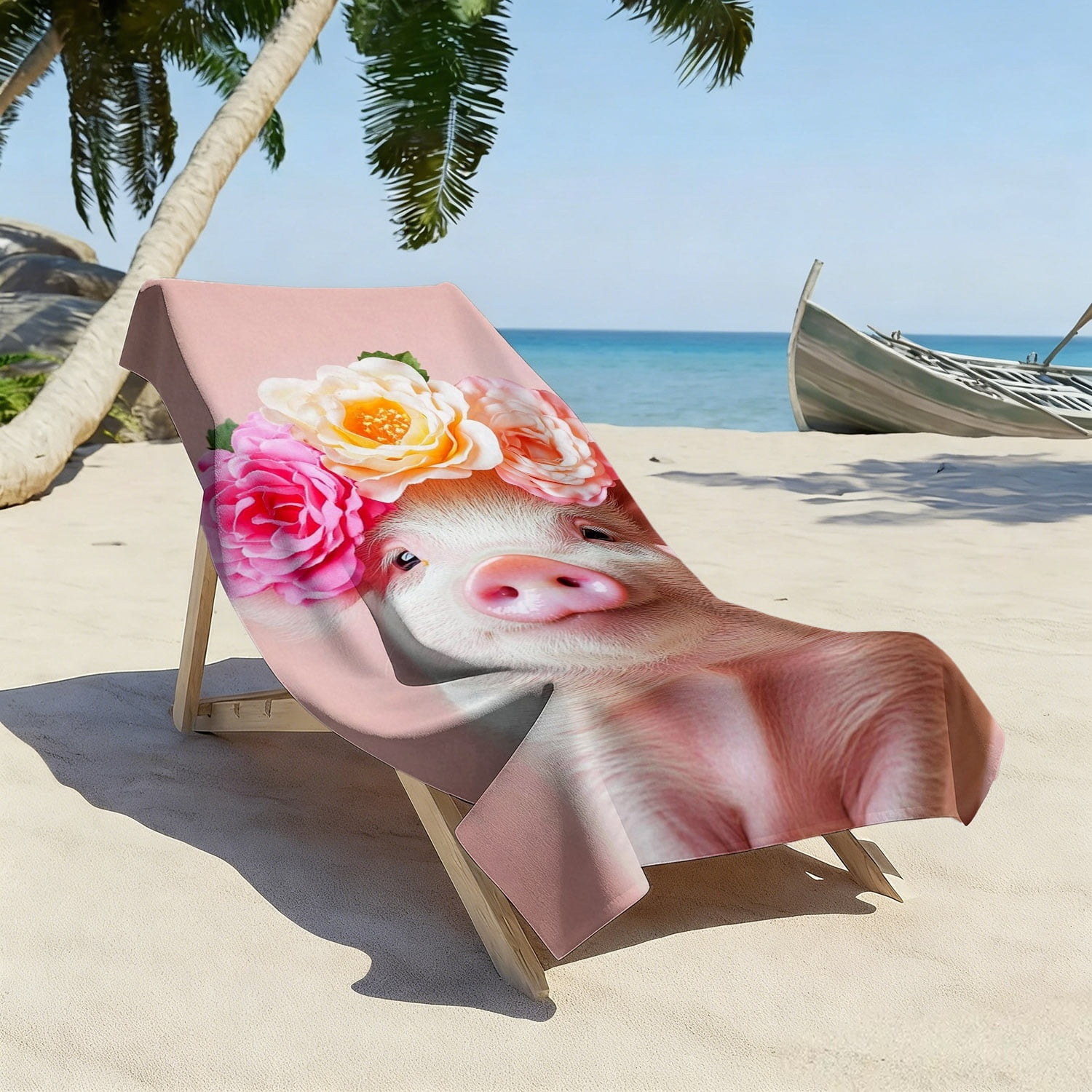 1 pack, flower crown shape cute piggy pattern oversized soft beach bath ...