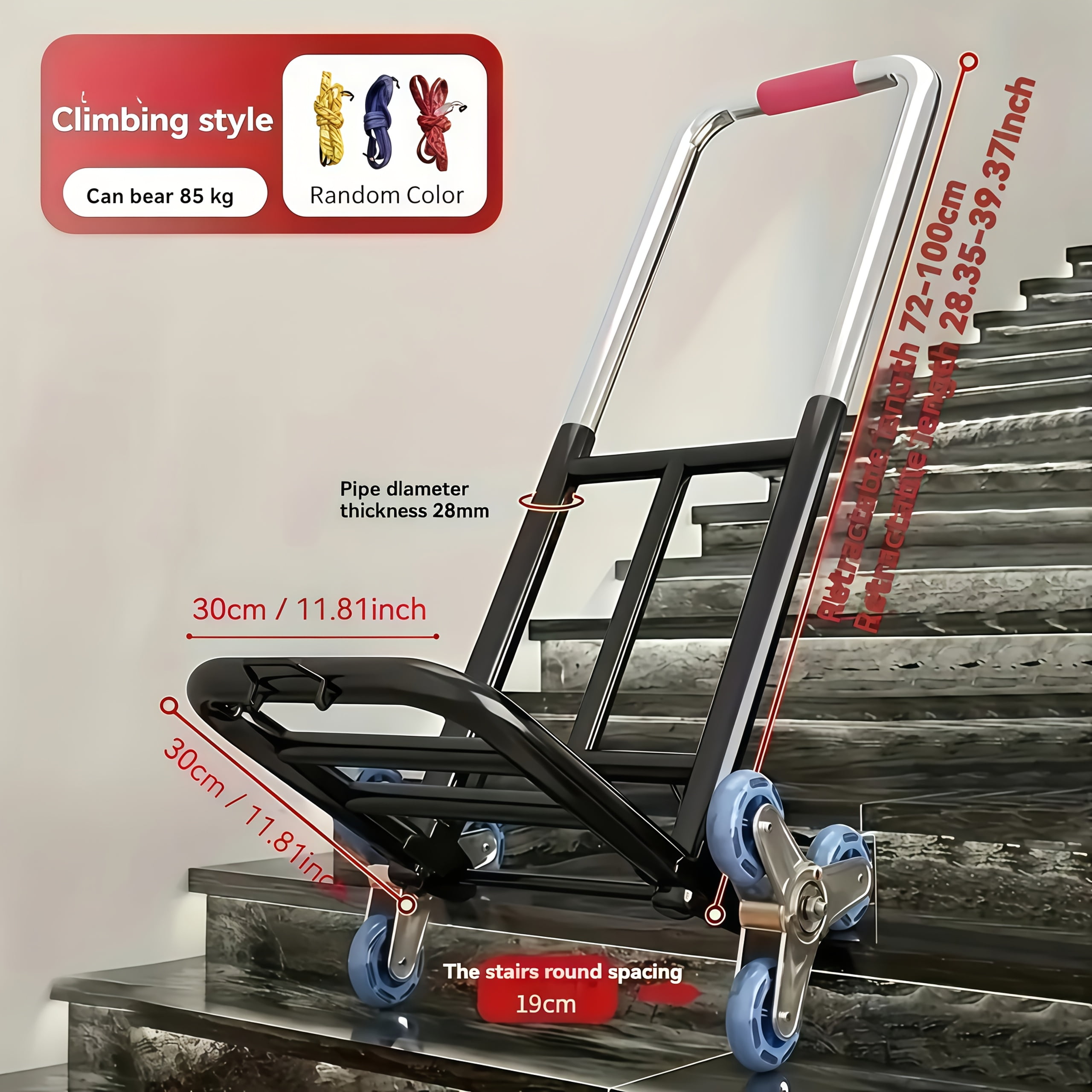 1-pack heavy duty folding trolley with adjustable buckle device, stair ...