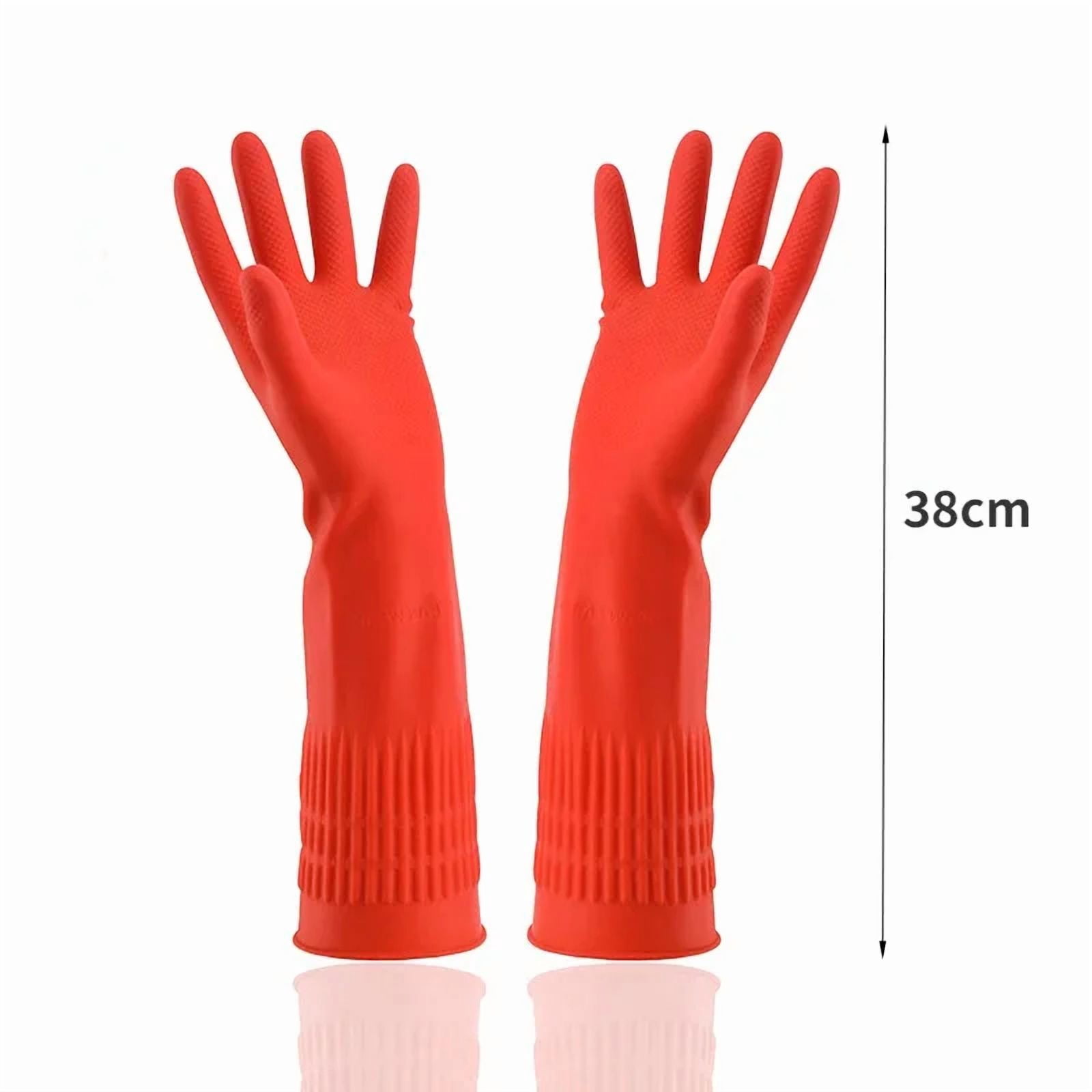 1 pair S/M/L Red Flexible Rubber Clean Gloves Dish Washing Long Home ...