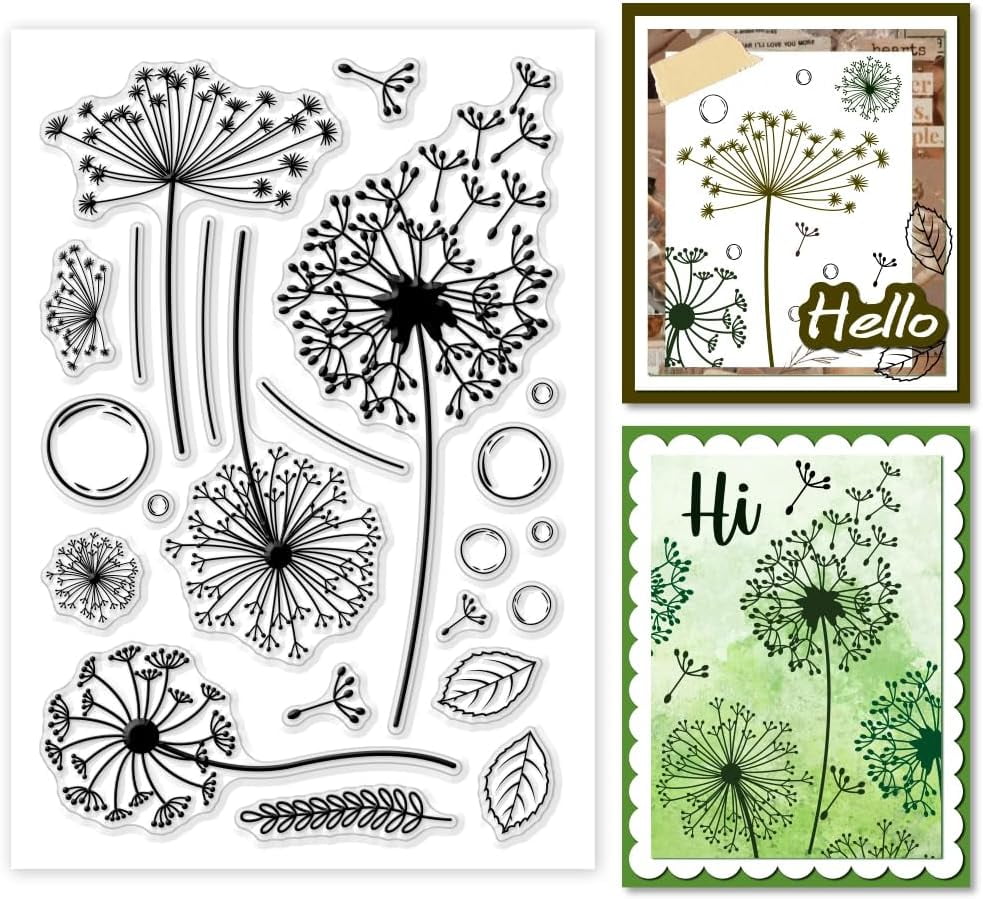 1 pc 1 Sheet Clear Stamp Dandelions and Leaves Transparent Rubber ...