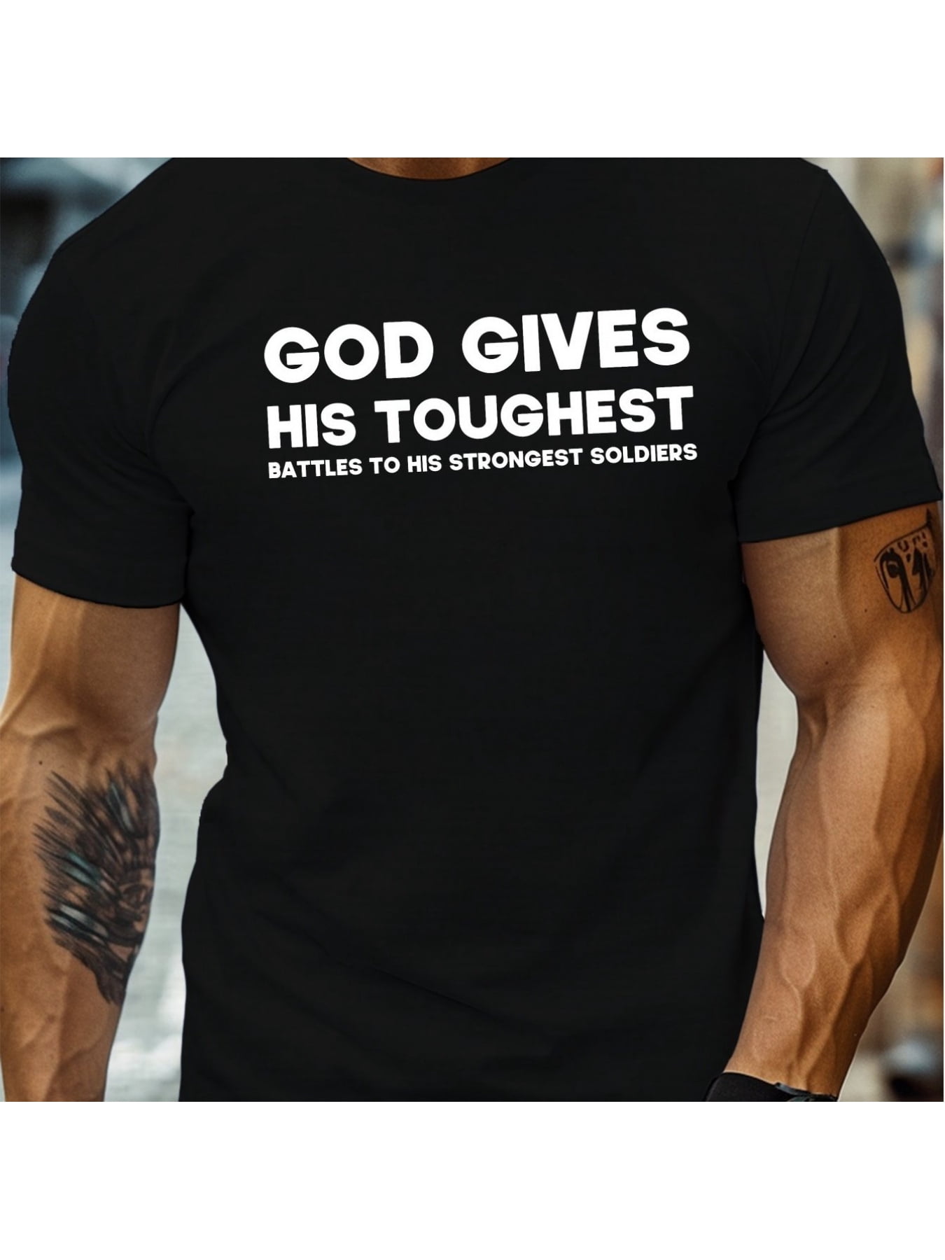 1 pc 100% Cotton Plus-size Men's Summer T-shirt, God's Toughest Battle ...