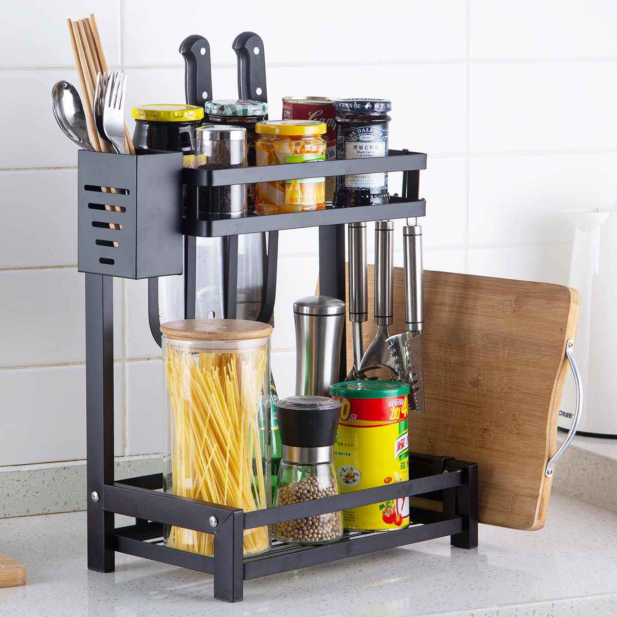 1 pc 2-Tier Kitchen Storage Organizer - with cutlery rack, cutting ...
