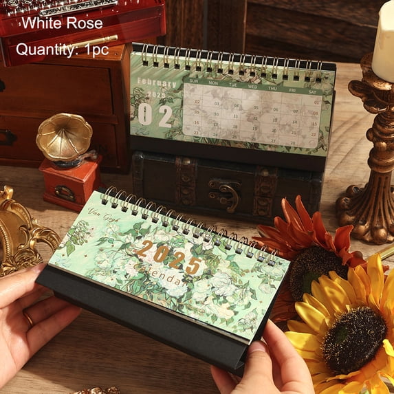 1 pc 2025 Vintage Painting Coil Desk Calendar With Memo Notes Tabletop ...