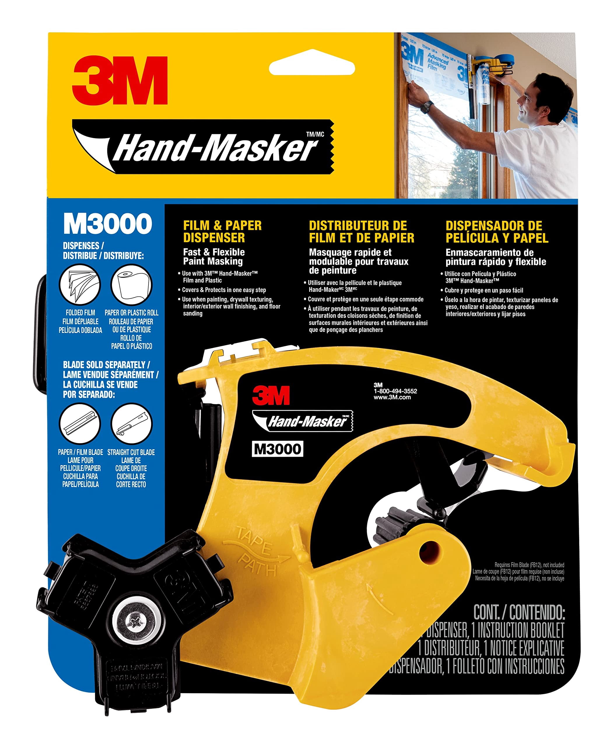 3M Hand-Masker M3000 Tape Dispenser, Lightweight Masking Tape ...