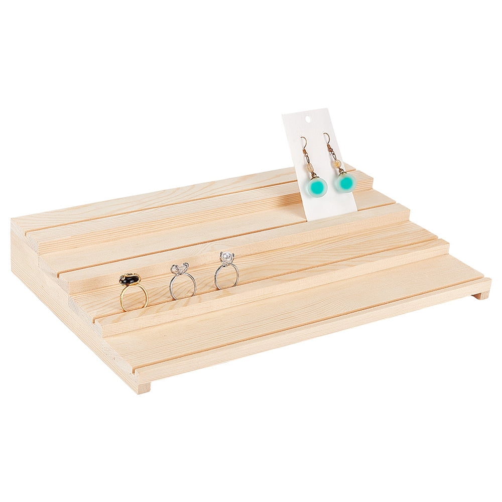 1 pc 4-Tier Wood Jewelry Display Riser Stands Wooden Jewelry Organizer ...