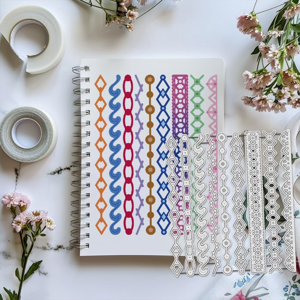 1 pc 9Pcs Wavy Line Diamond Lace Die Cuts for Card Making Edge Border ...