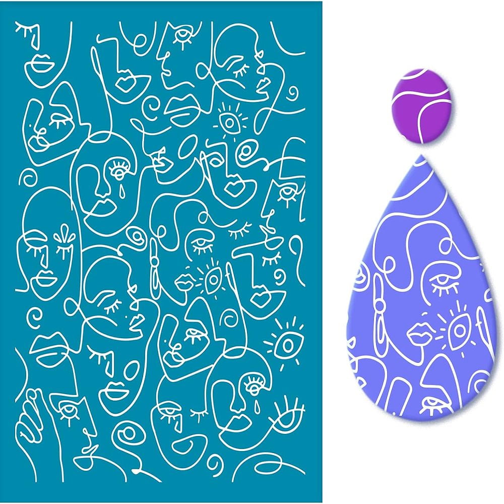 1 pc Abstract Face Pattern Non-Adhesive Silk Screen Printing Stencil Clay Stencil Reusable Mesh ...
