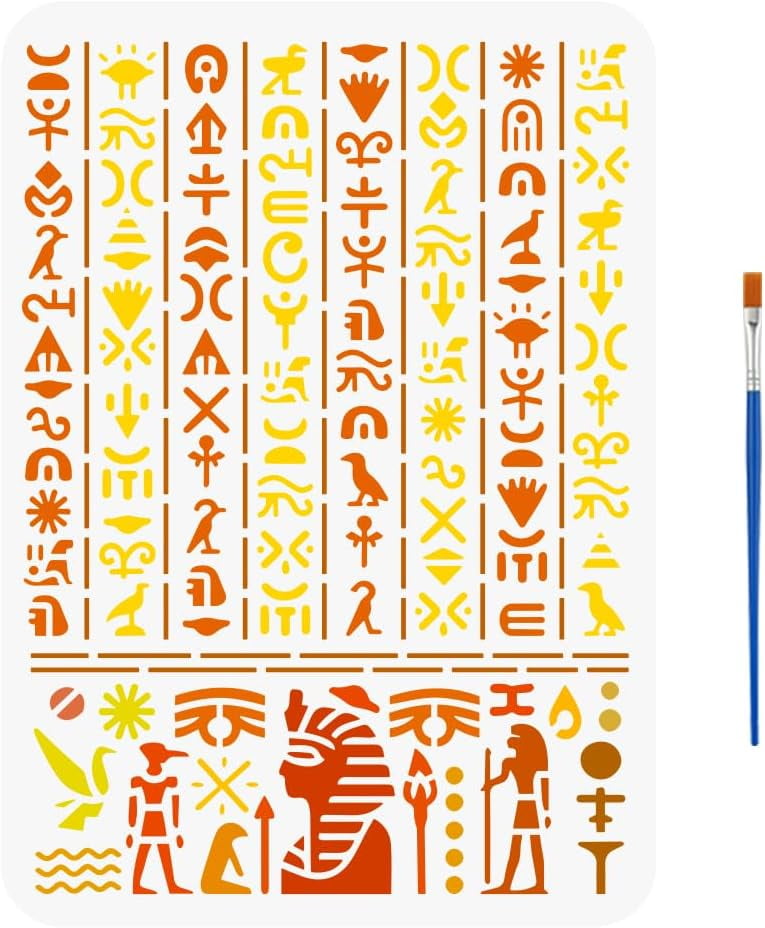 1 pc Ancient Egyptian Script Stencil with a Paint Brush 11.7x8.3Inch ...
