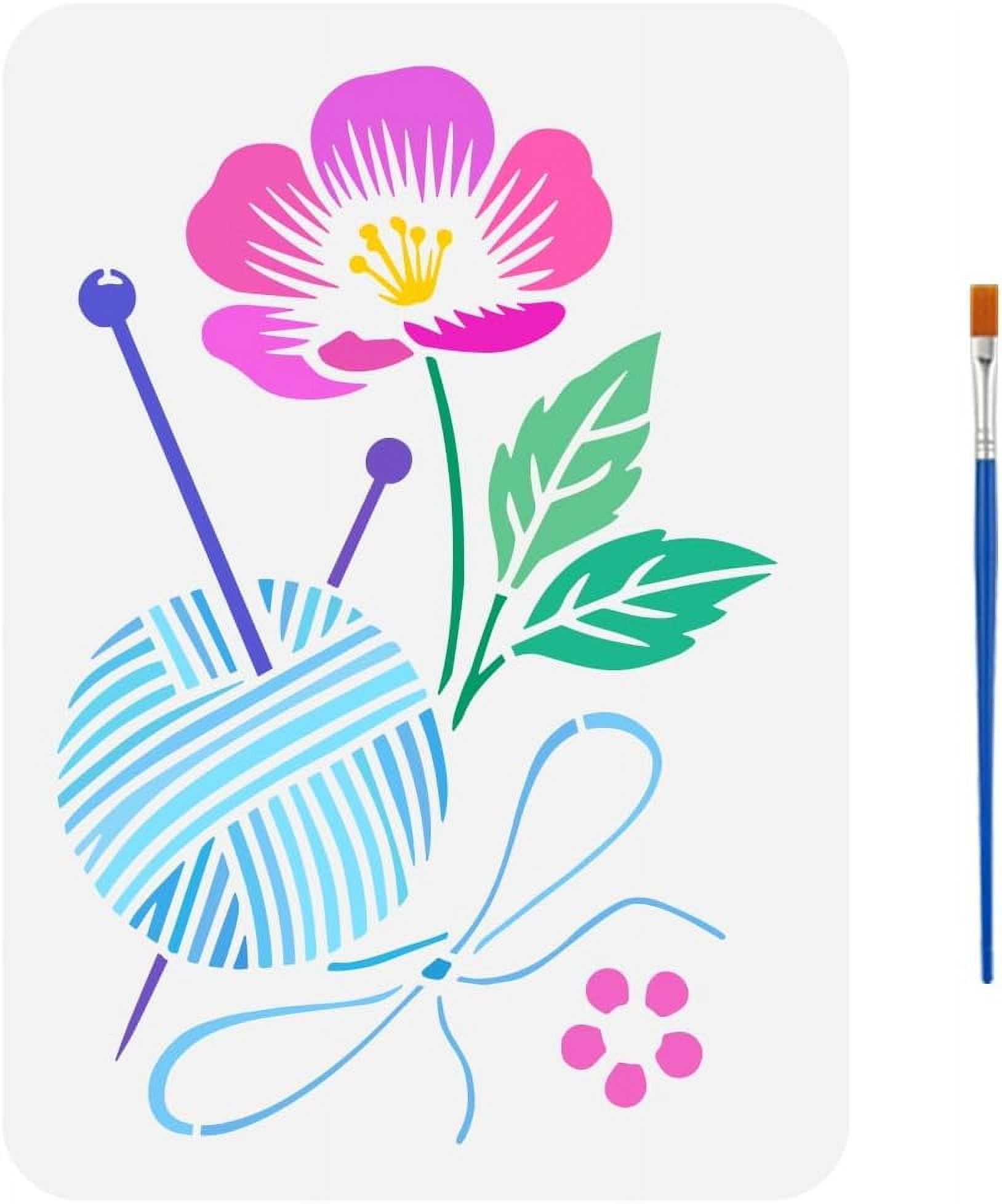 1 pc Balls of Yarn Stencils with a Paint Brush 11.7x8.3Inch Flowers ...