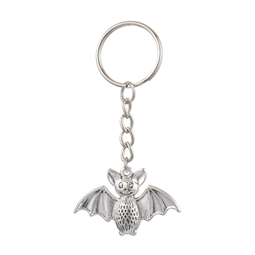 1 pc Bat Alloy Pendant Keychain Theme with Iron Split Key Rings Silver ...