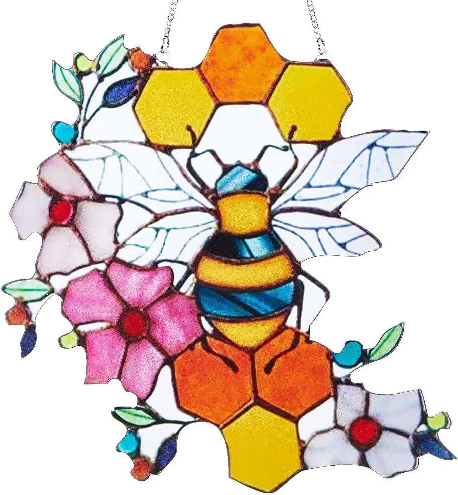 1 pc Bees Stained Window Hanging Suncatcher Glass Window Panels Acrylic ...