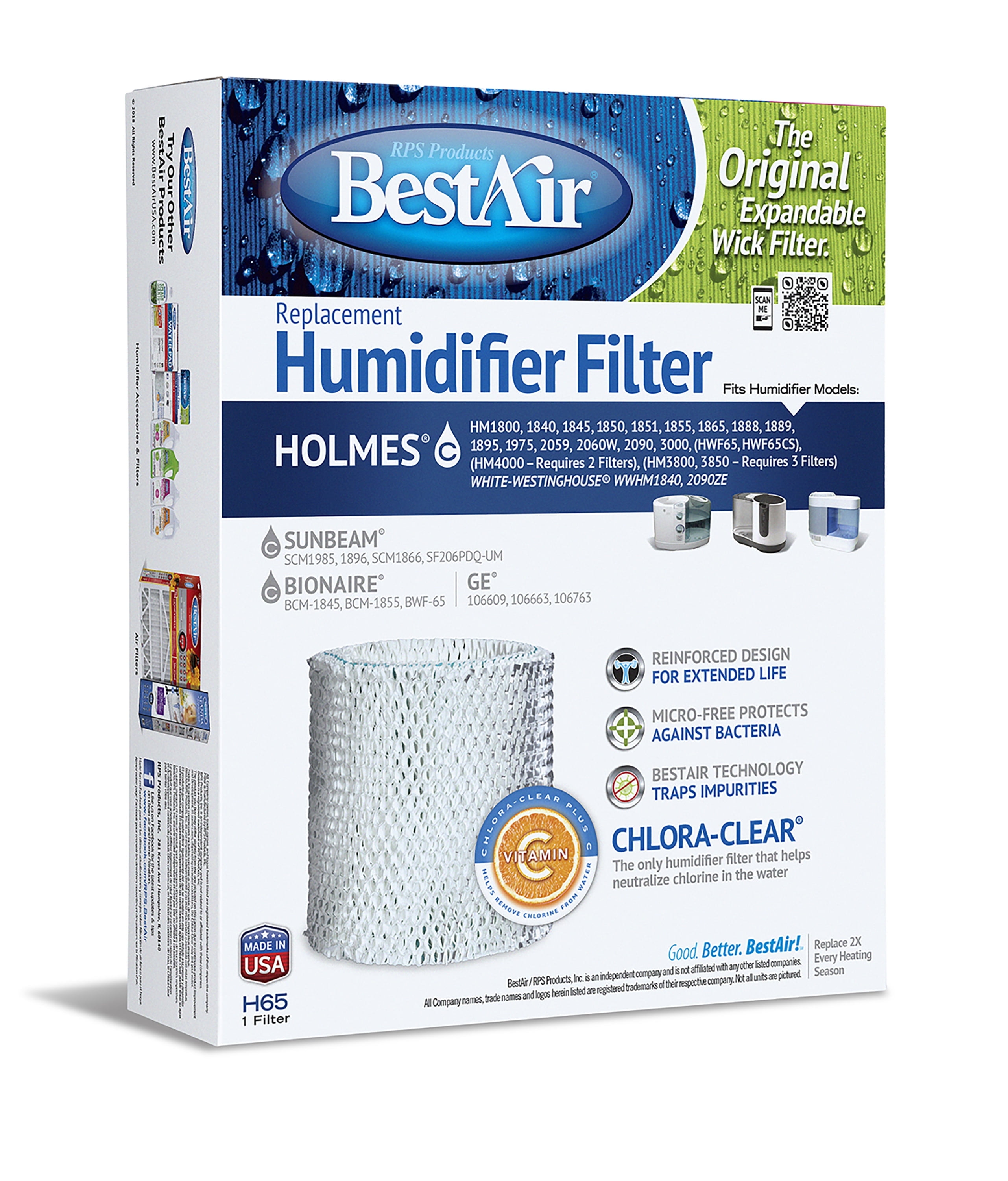 BestAir Extended Life Humidi-Wick H65 Humidifier Wick Filter H65-PDQ-4 ...