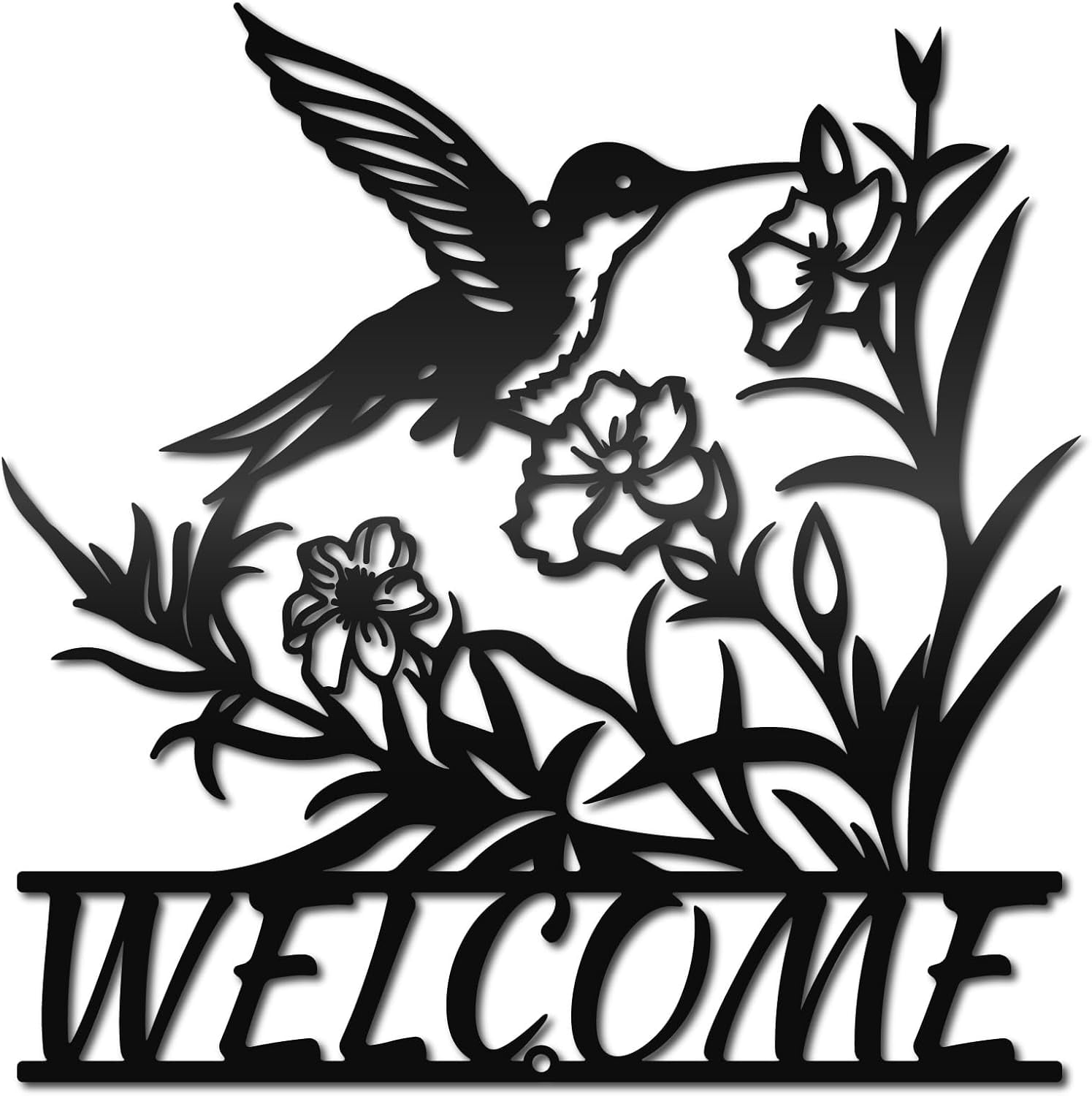 1 pc Bird Flower Wall Art Metal Welcome Wall Hanging Plants Hummingbird ...