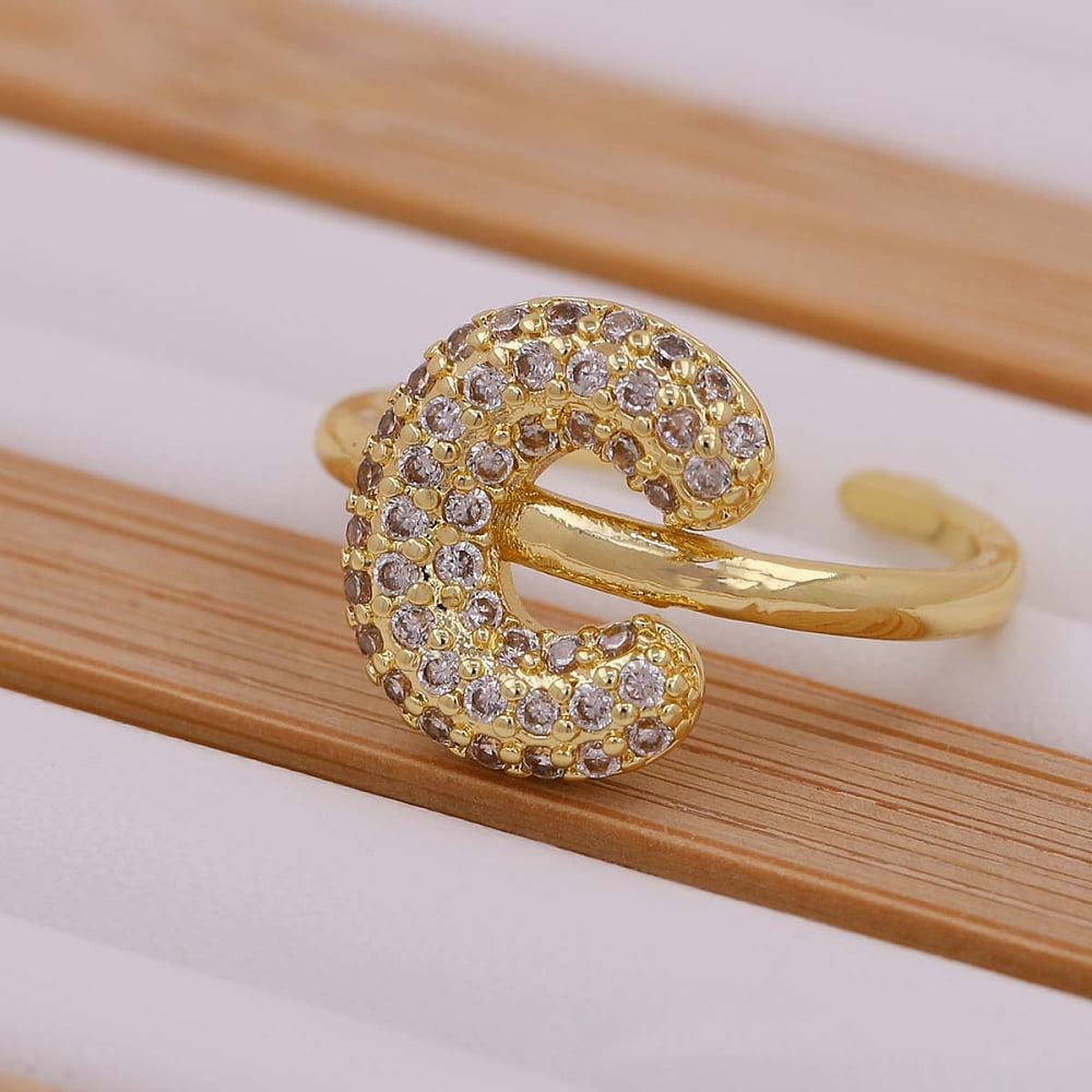 1 pc Brass Micro Pave Clear Cubic Zirconia Initial Cuff Rings Golden ...