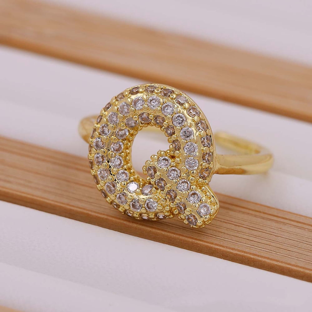 1 pc Brass Micro Pave Clear Cubic Zirconia Initial Cuff Rings Golden ...