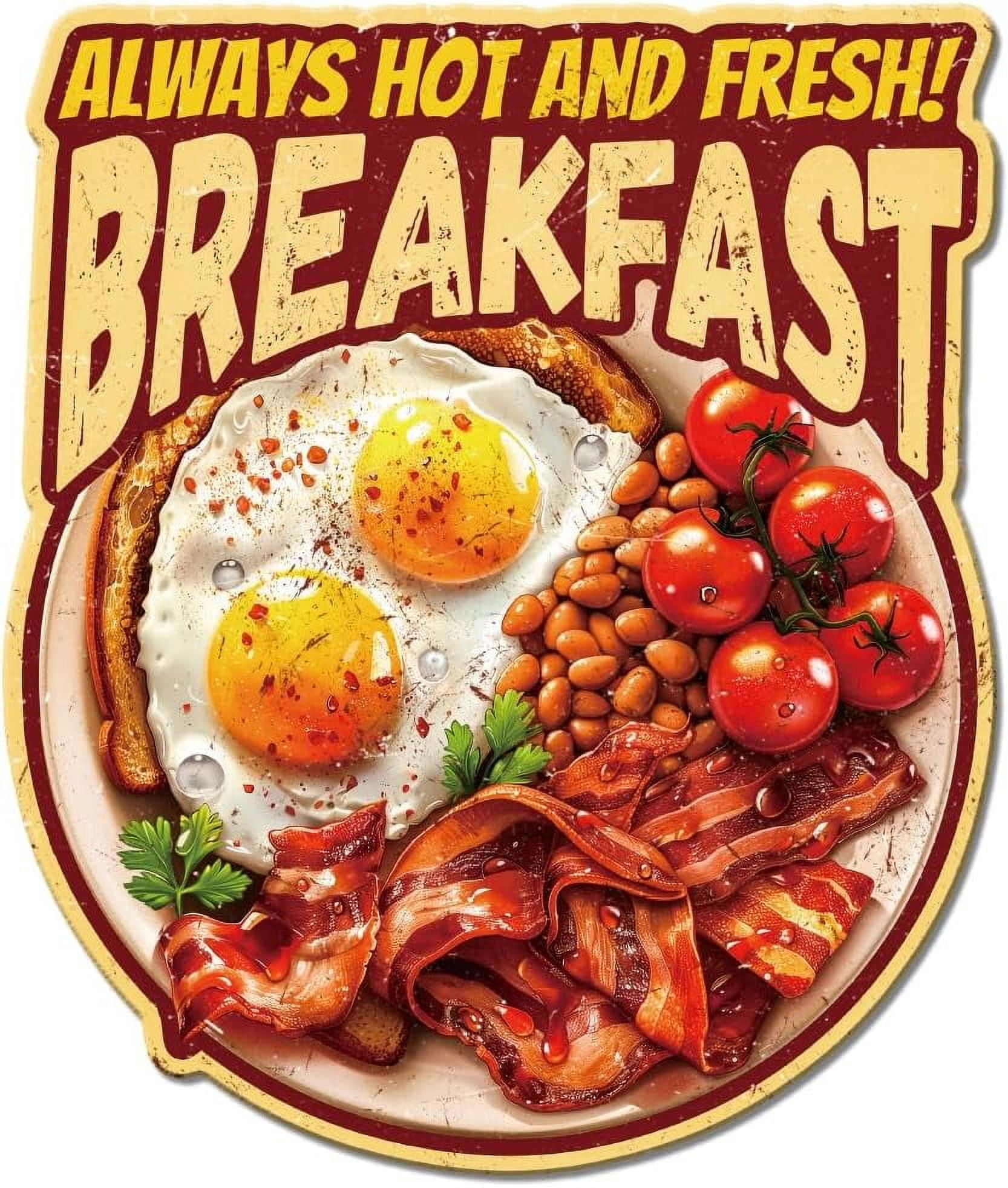 1 pc "Breakfast Always Hot and Fresh!" Vintage Metal Breakfast Tin Sign ...