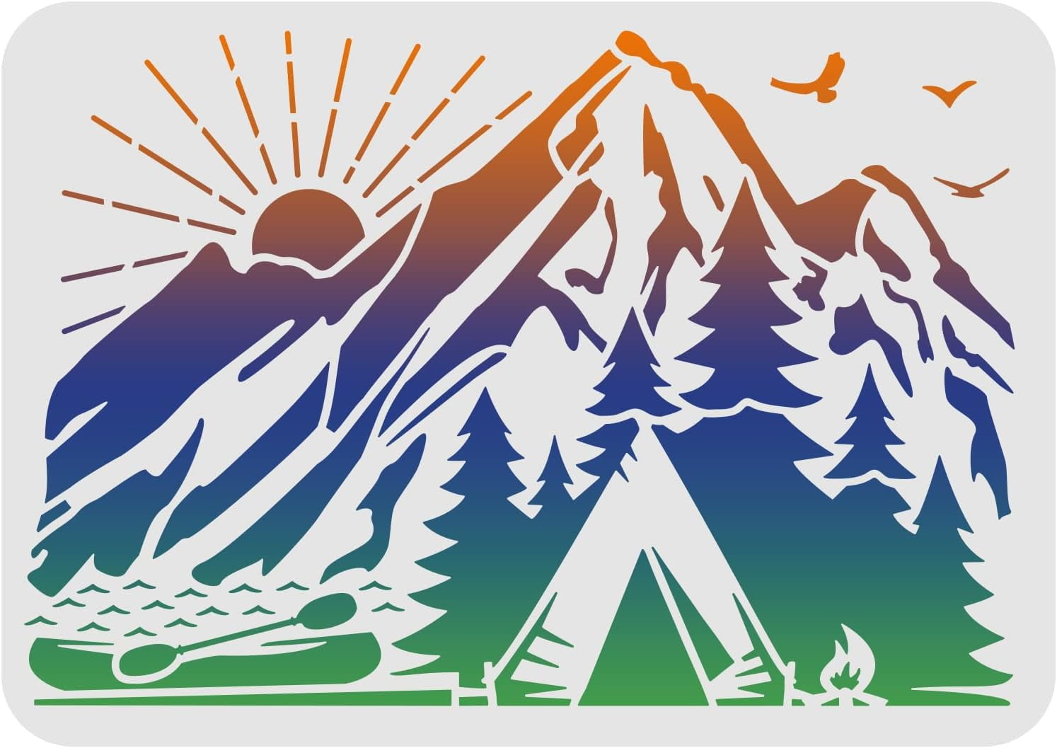 1 pc Camp Stencils 29.7x21cm Plastic Mountains View Tent Boat Pine Tree ...