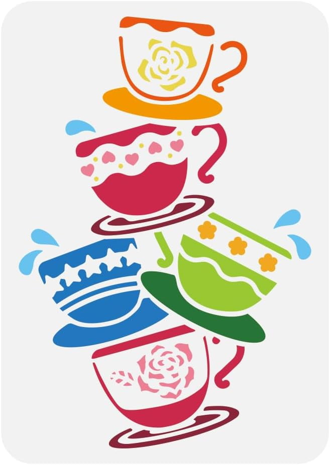 1 pc Coffee Cups Stencil 8.3x11.7" Creative Cups Painting Stencils ...