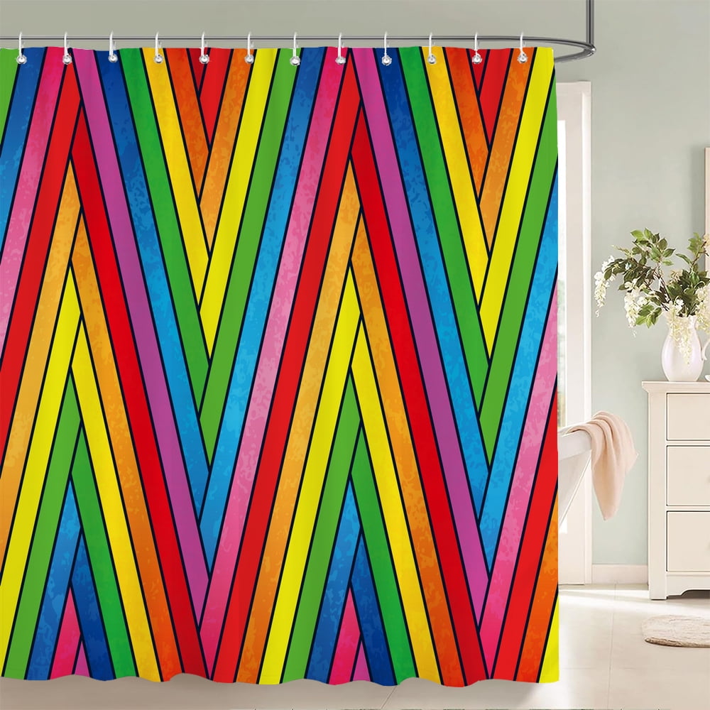 1 pc Color Stripe Shower Curtain Home Bathroom ration Printing ...
