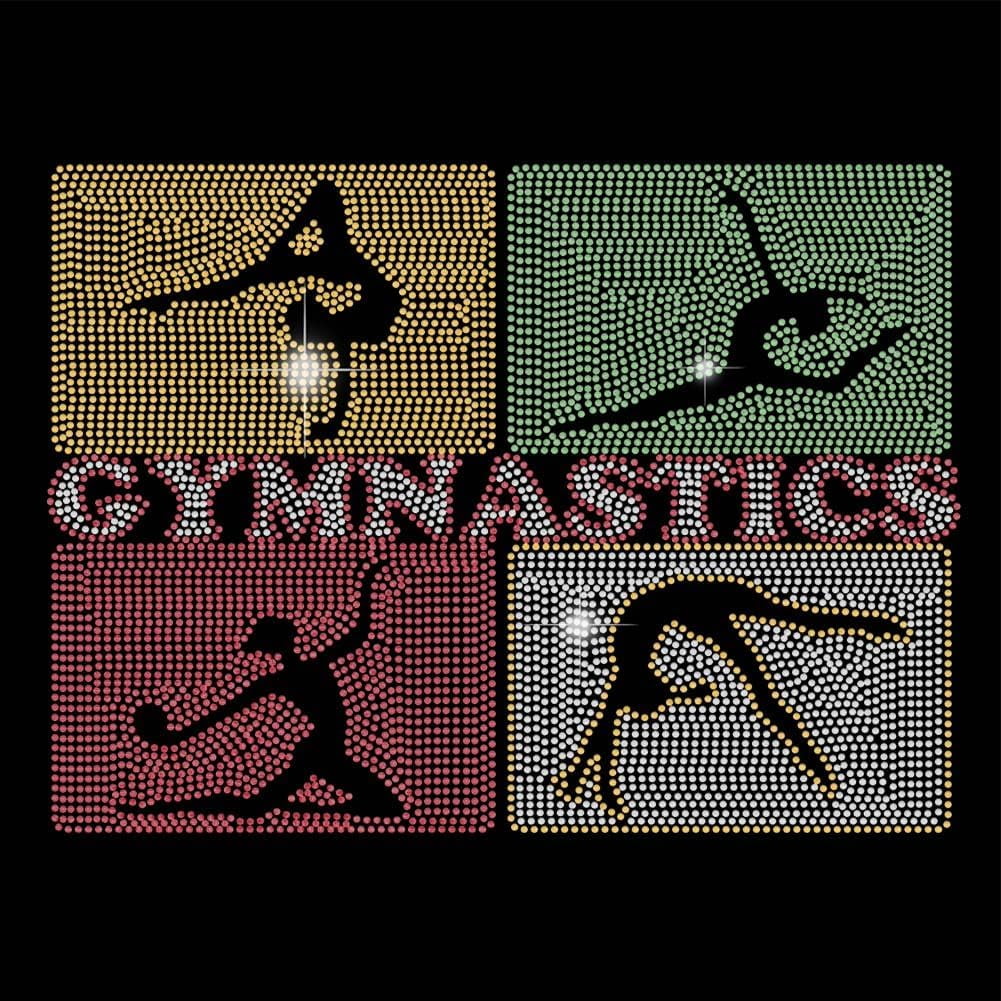 1 pc Colorful Gymnastics Iron on Rhinestone Transfer Bling Rhinestone T ...
